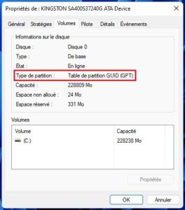 Windows 11 : vérifier si un disque est au format MBR ou GPT