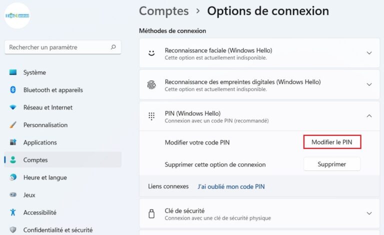 Comment changer le code PIN de Windows 11
