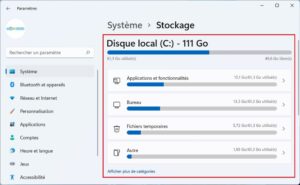 Voir ce qui prend de la place sur disque sur Windows 11