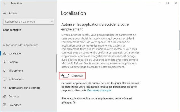 Comment désactiver la localisation sur Windows 10