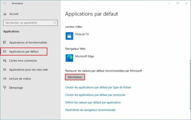 Réinitialiser les associations de fichiers sur Windows 10