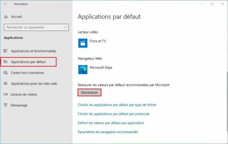 Réinitialiser les associations de fichiers sur Windows 10