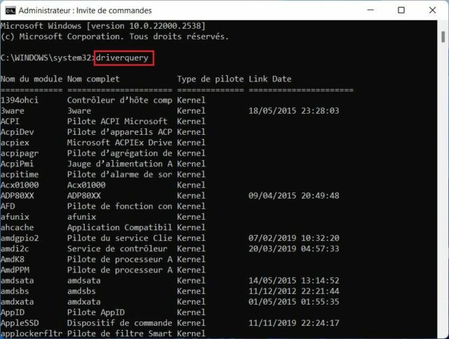 Comment voir la liste de tous les pilotes d'un PC Windows