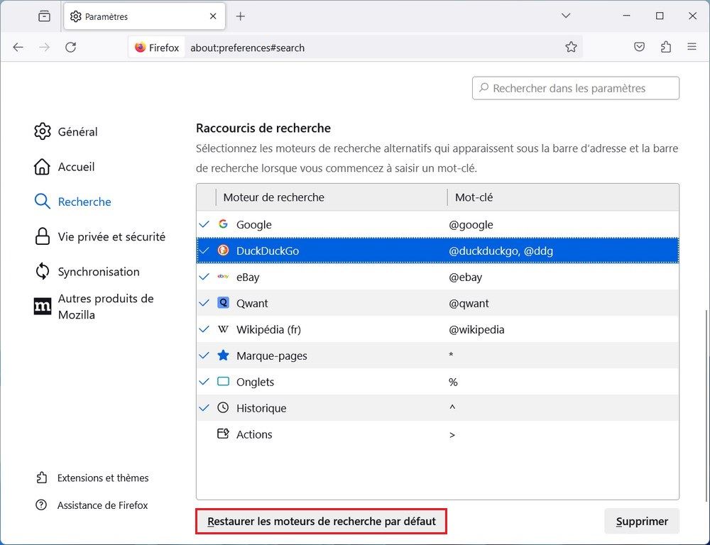 Changer le moteur de recherche par défaut sur Firefox