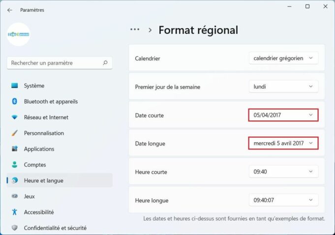 Comment changer le format de date sur Windows 11